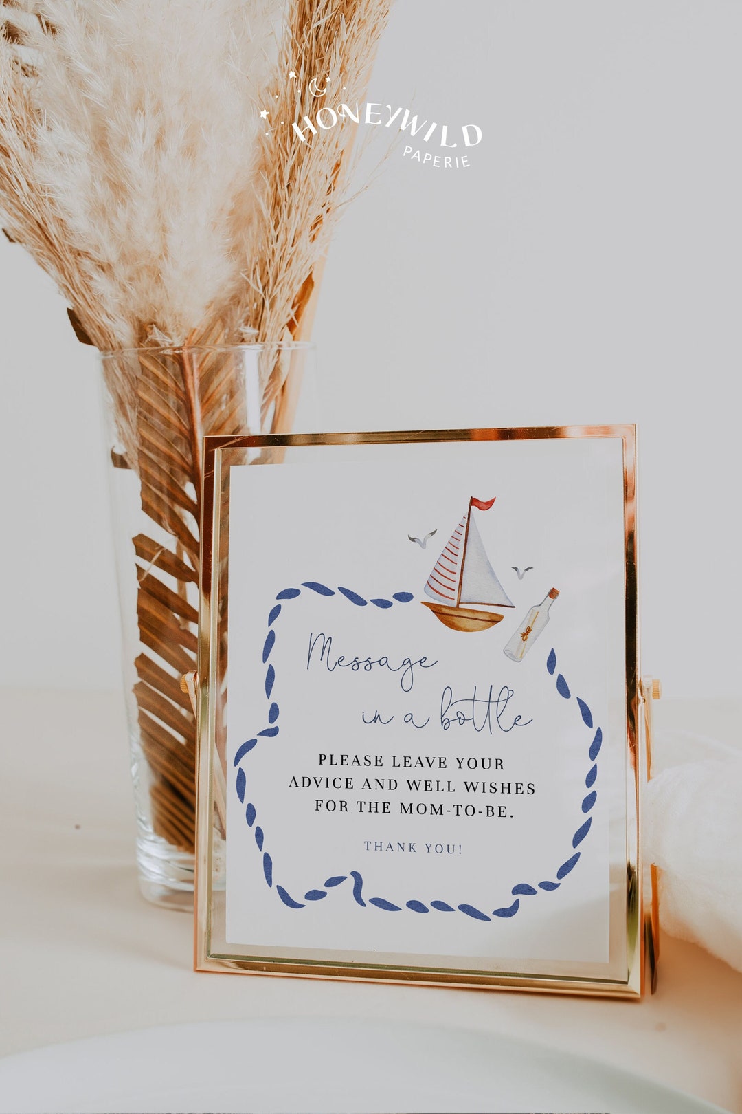 Nautical Baby Shower Well Wishes for the Mom to Be Sign, Message in a ...