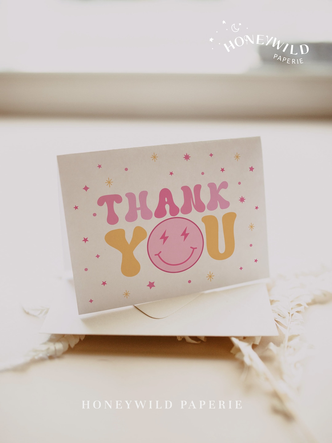 Pink Smile Face Thank You Card, One Happy Baby Birthday Thank You Card ...