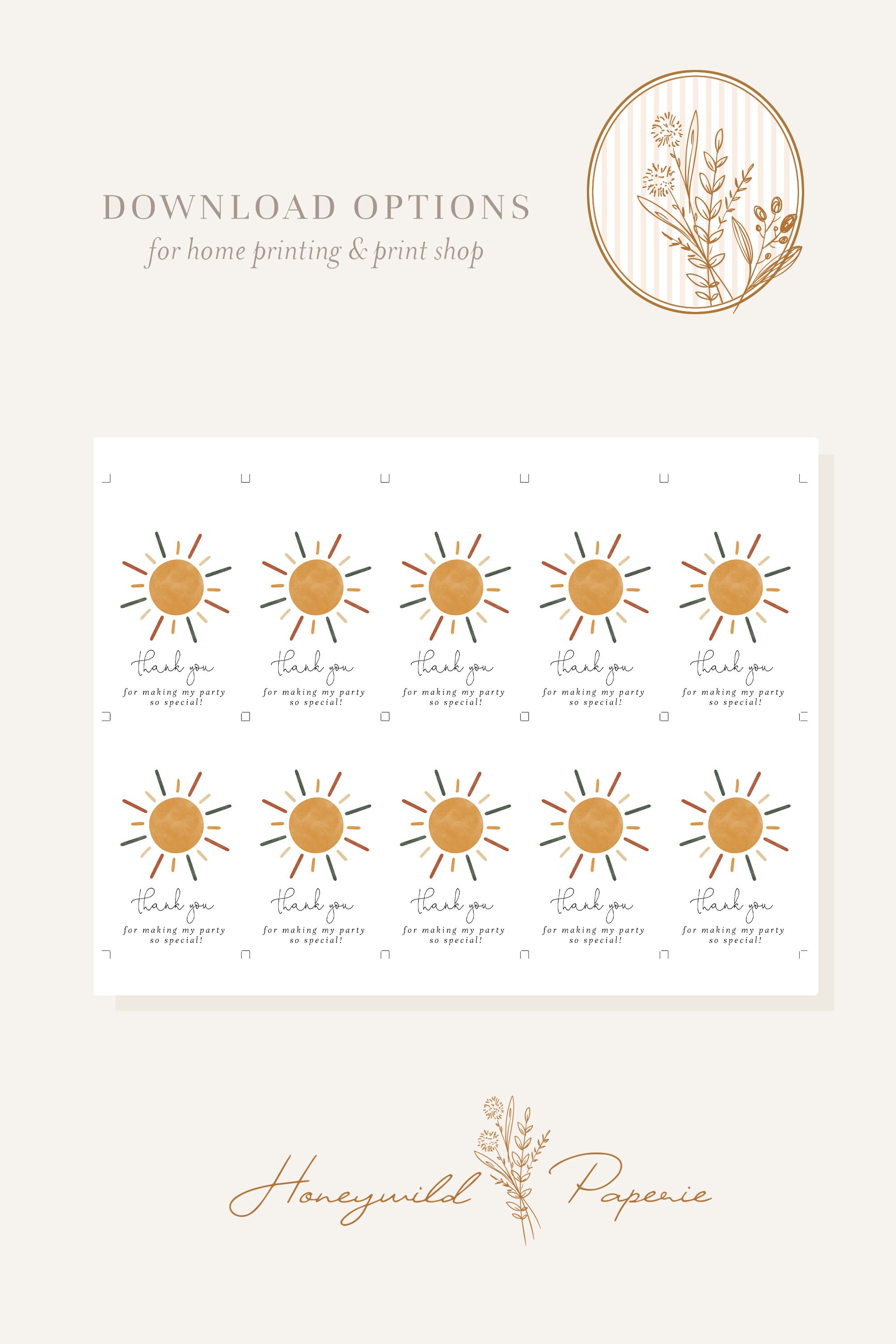 Boho Sun Party Favor Tags Sunshine Baby Shower Thank You - Etsy