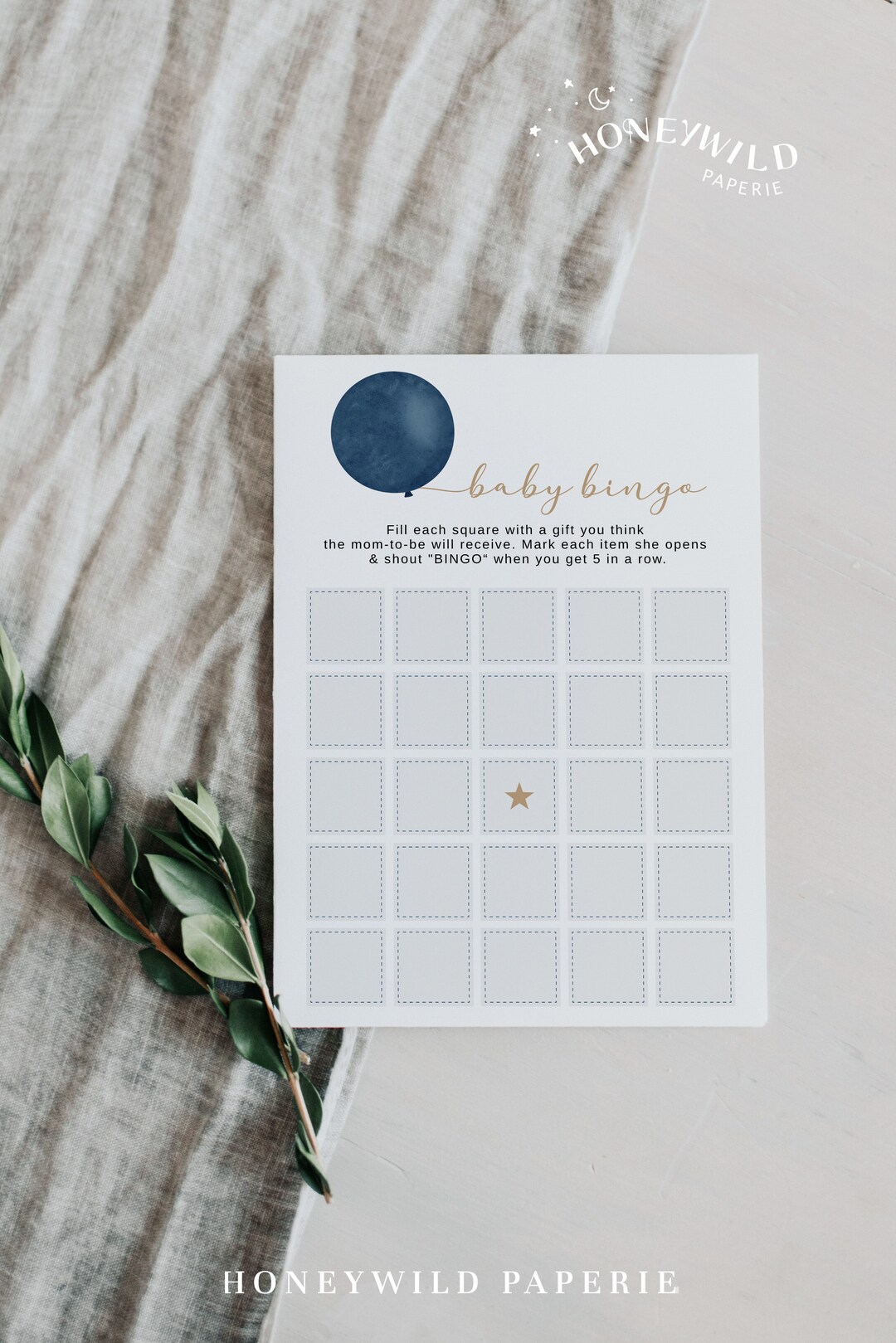 Navy Blue and Gold Bingo Baby Shower Printable Game, Boy Baby Shower ...