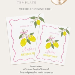 Editable Lemon Party Welcome Sign - Girl's Lemonade Sunshine Theme ...