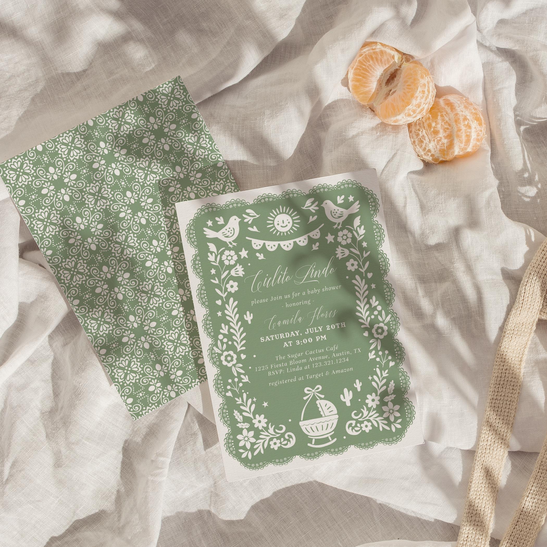 Cielito Lindo Baby Shower Bundle – Editable Talavera Sage Green Papel ...