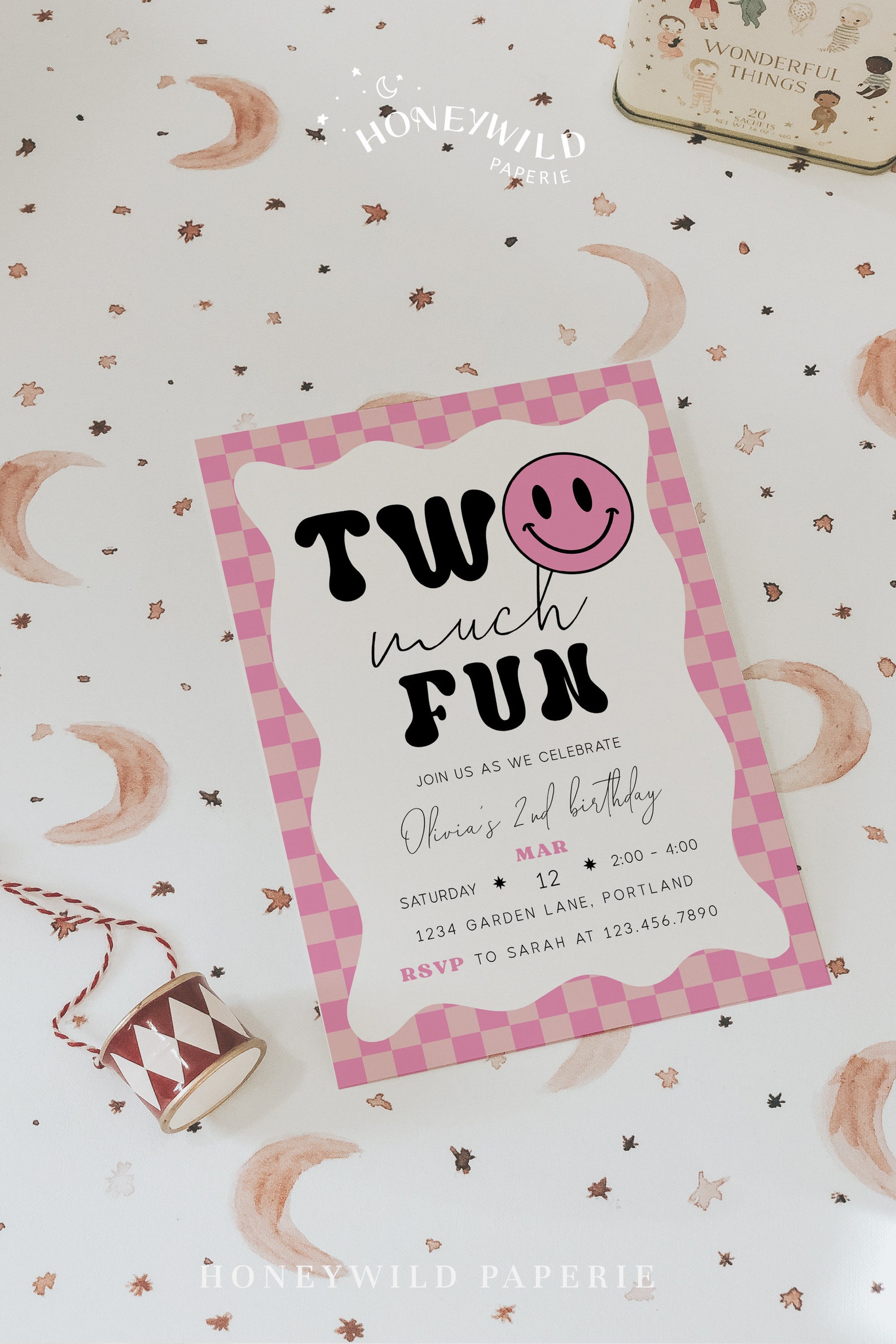 Two Much Fun Pink Smiley Face 2nd Birthday Invitation, Girl 2nd ...