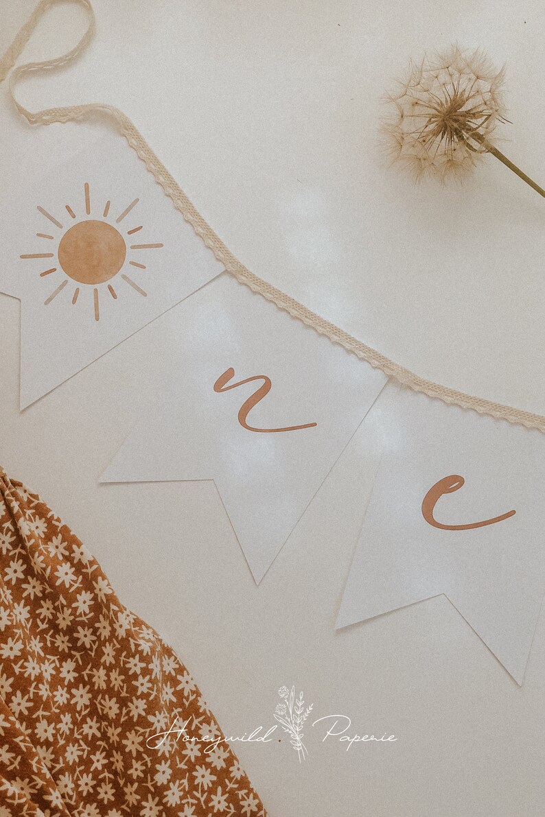 Neutral Boho Sun Birthday Banner Template, First Trip Around the Sun ...