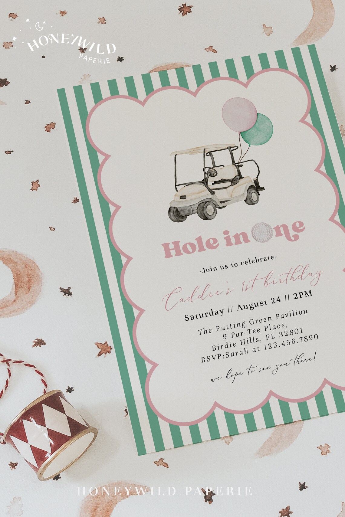 Hole in ONE Girl 1st Birthday Invitation, Editable Golf 1st Birthday ...