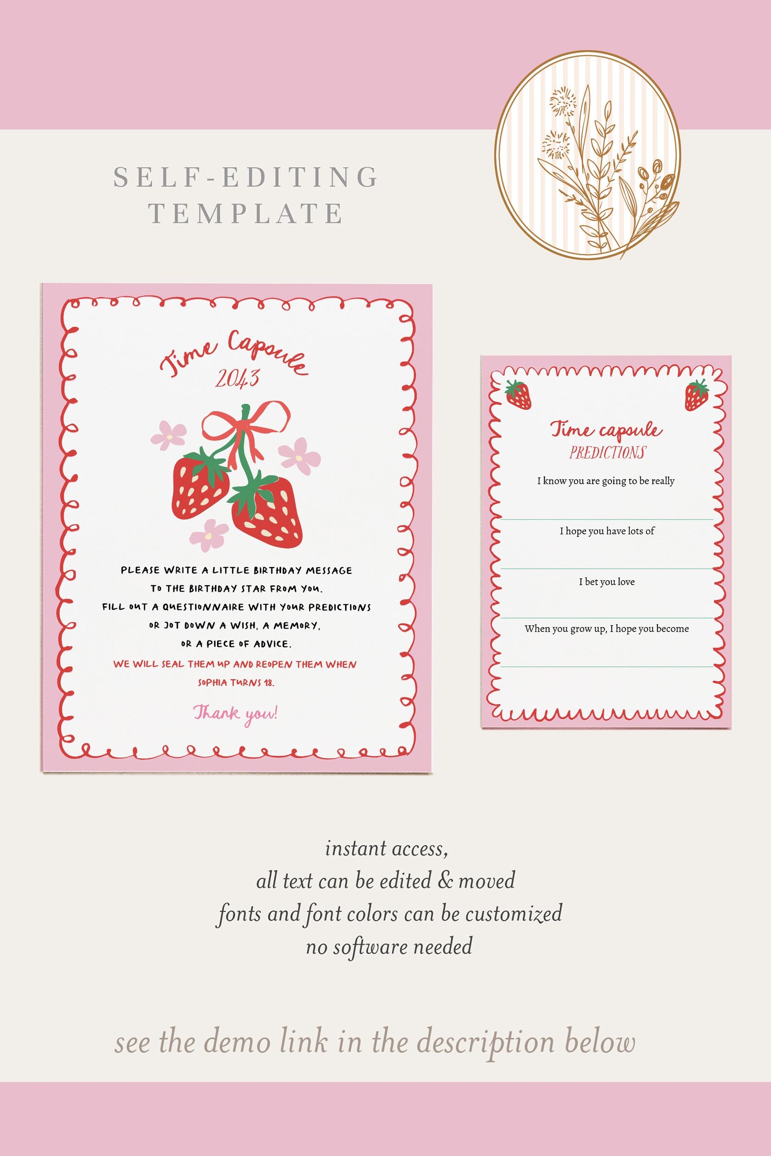Strawberry Time Capsule Sign & Message Cards - Berry Sweet Birthday ...