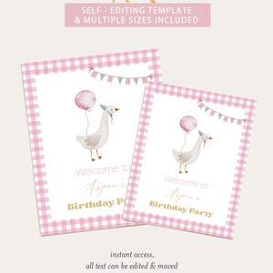 Pink One Silly Goose Welcome Sign Template | Editable Girl Goose 1st ...