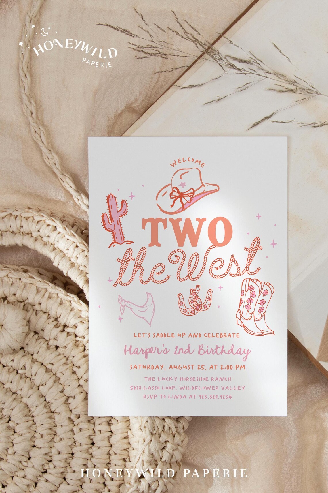 Welcome Two the West Cowgirl 2nd Birthday Invitation - Pink Western ...