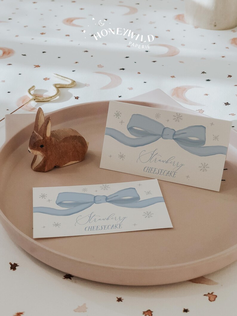 Blue Bow Winter Food Labels – Snowflake Place Cards – Editable Winter ...