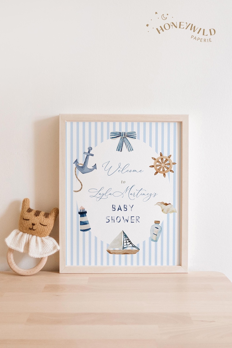 Nautical Baby Shower Welcome Sign, Ahoy It's a Boy Sailboat Baby Shower ...