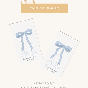 Editable Elegant Blue Bow Favor Tag Template - Printable Thank You Tags ...