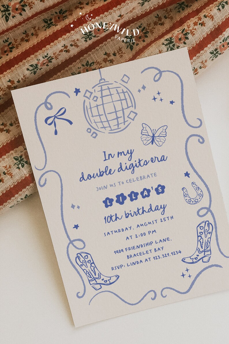 10th Birthday Invitation – Double Digits Era Charm Party Disco Cowgirl ...