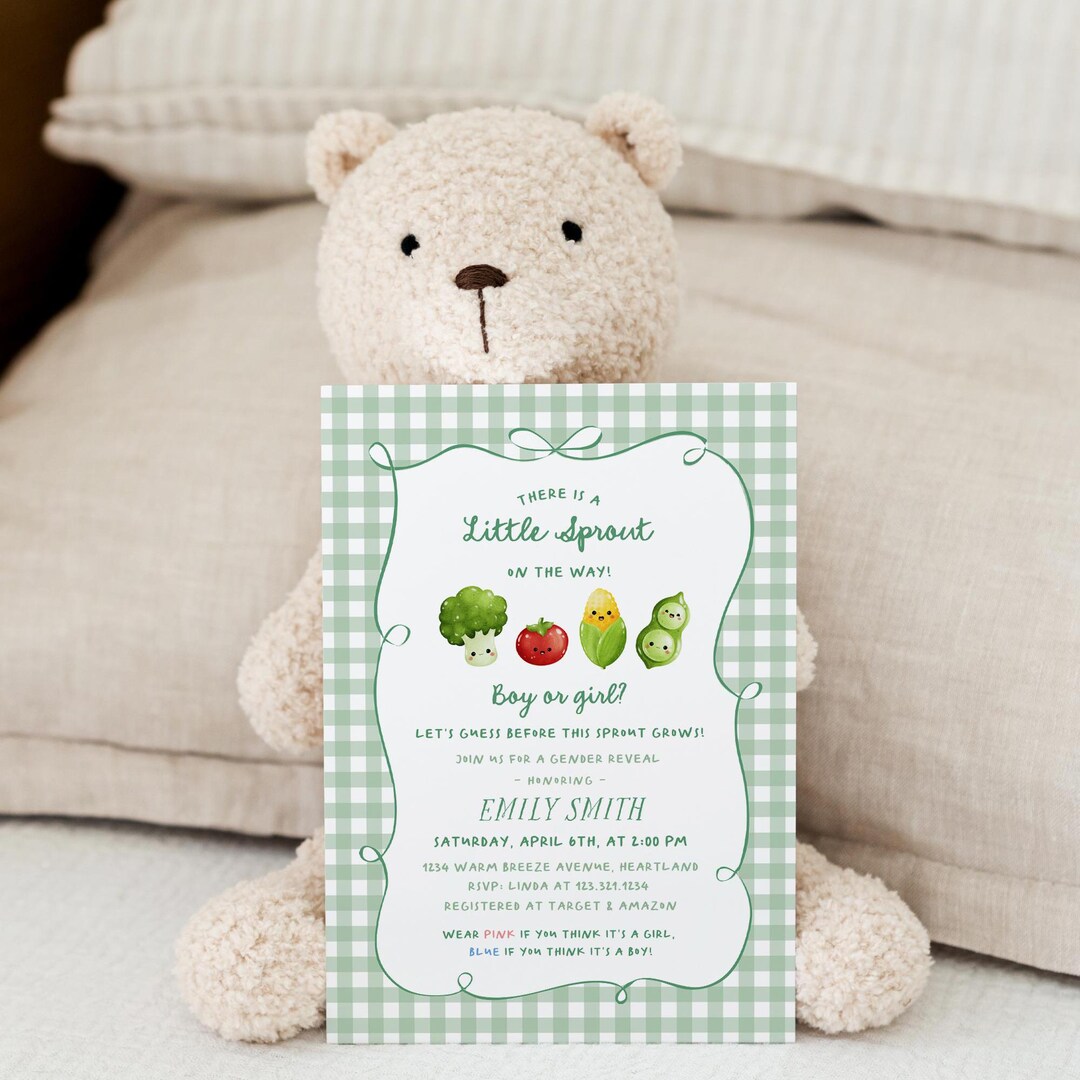 Little Sprout Gender Reveal Invitation - Locally Grown Baby Shower ...