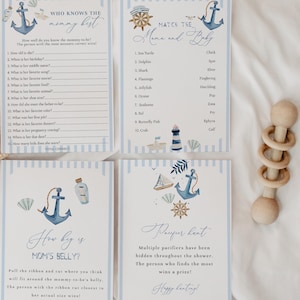 Nautical Sailboat Baby Shower Game Bundle - Ahoy It's a Boy Editable ...
