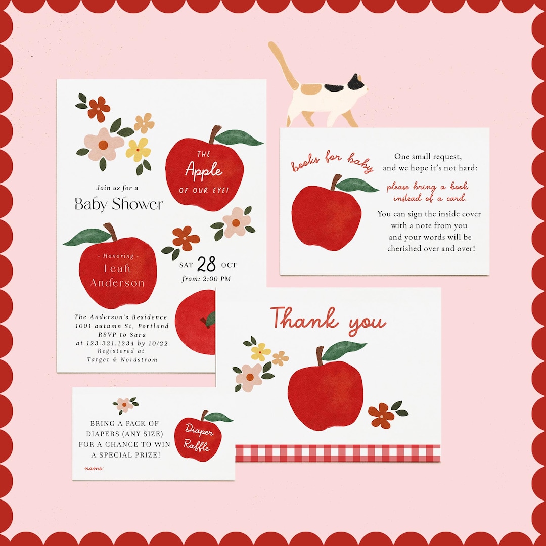 Apple Baby Shower Invitation Bundle - Editable Apple of Our Eye Set ...