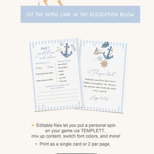 Nautical Sailboat Baby Shower Game Bundle - Ahoy It's a Boy Editable ...