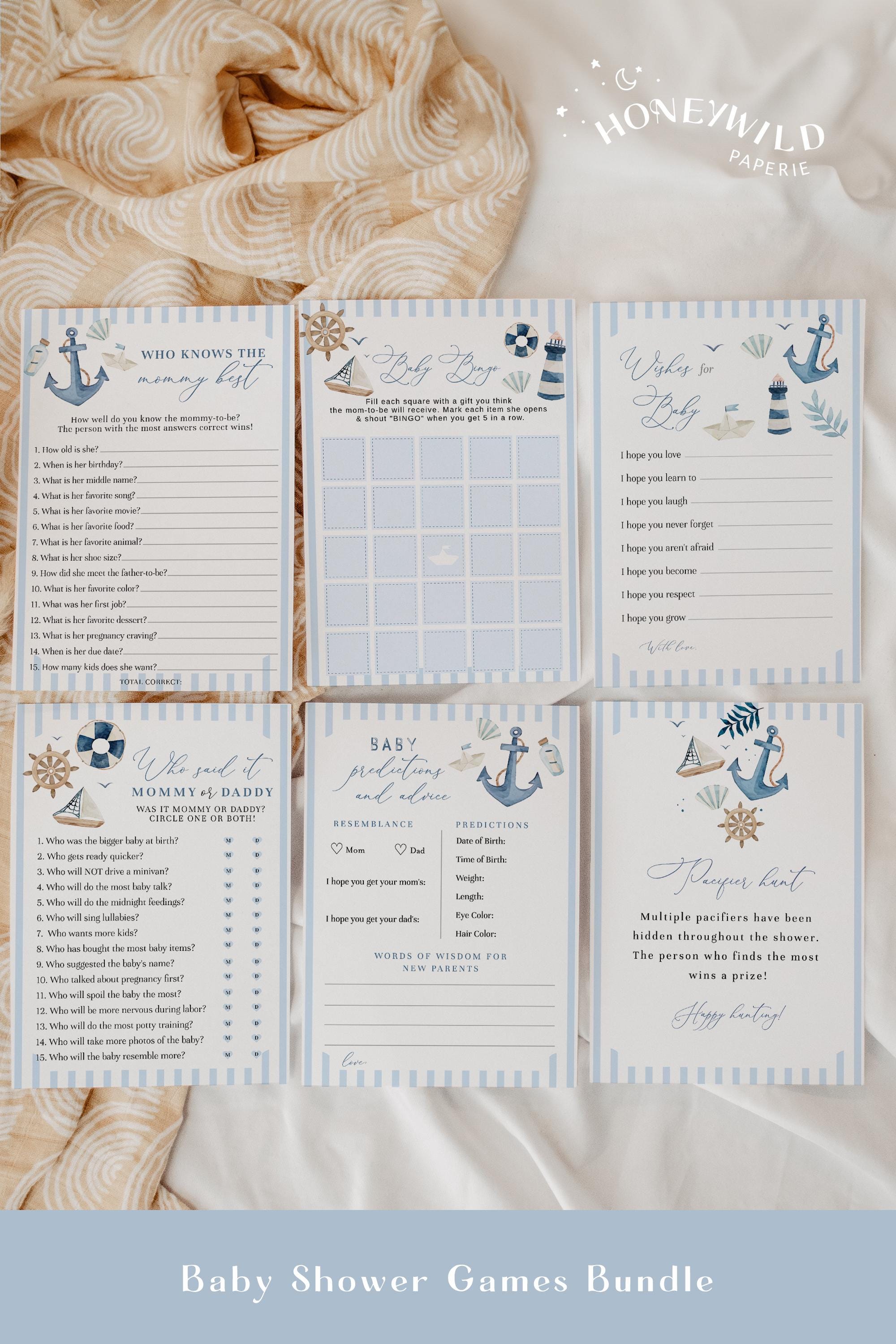 Nautical Sailboat Baby Shower Game Bundle - Ahoy It's a Boy Editable ...