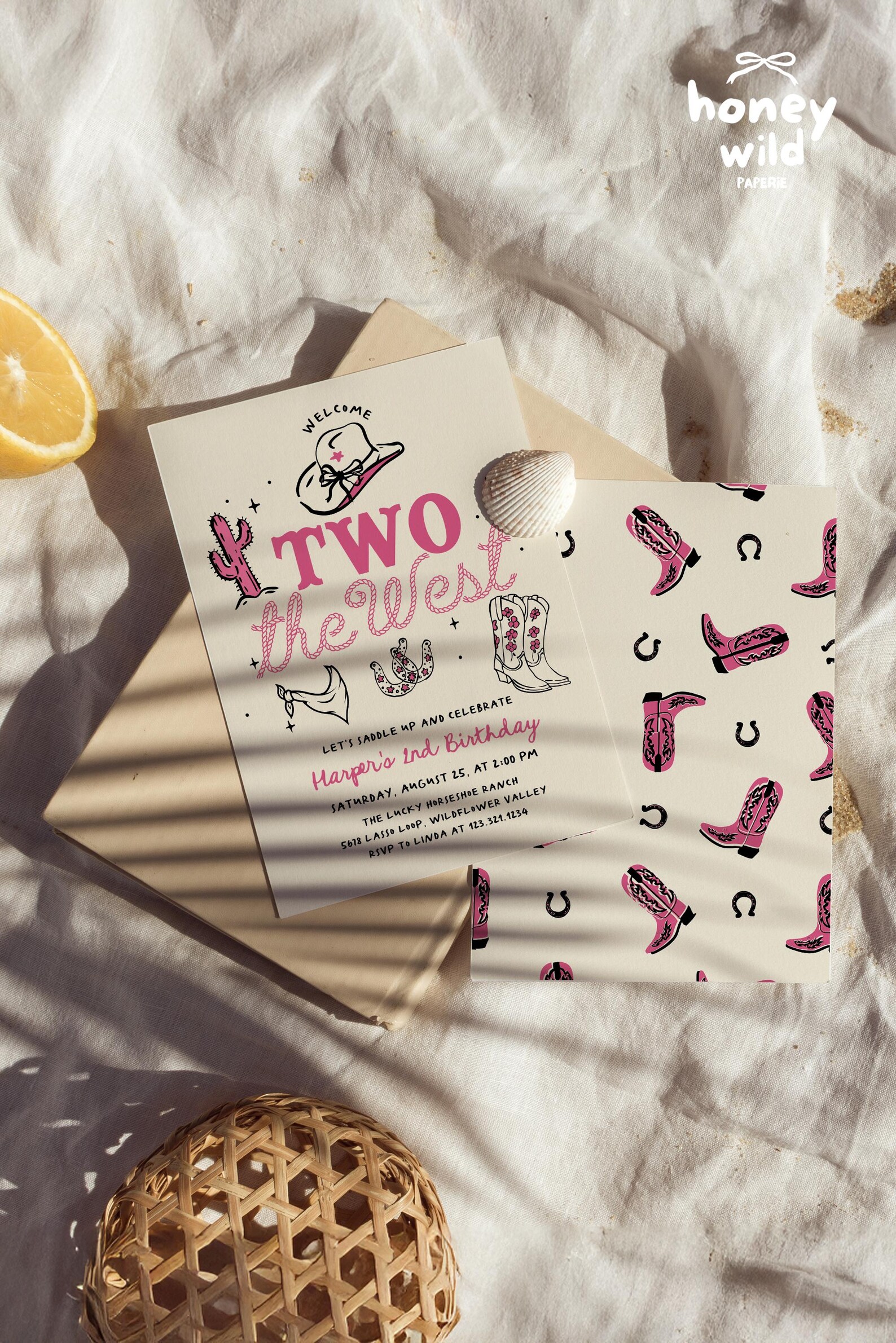 Welcome Two the West Cowgirl 2nd Birthday Invitation - Hand Drawn Hot ...