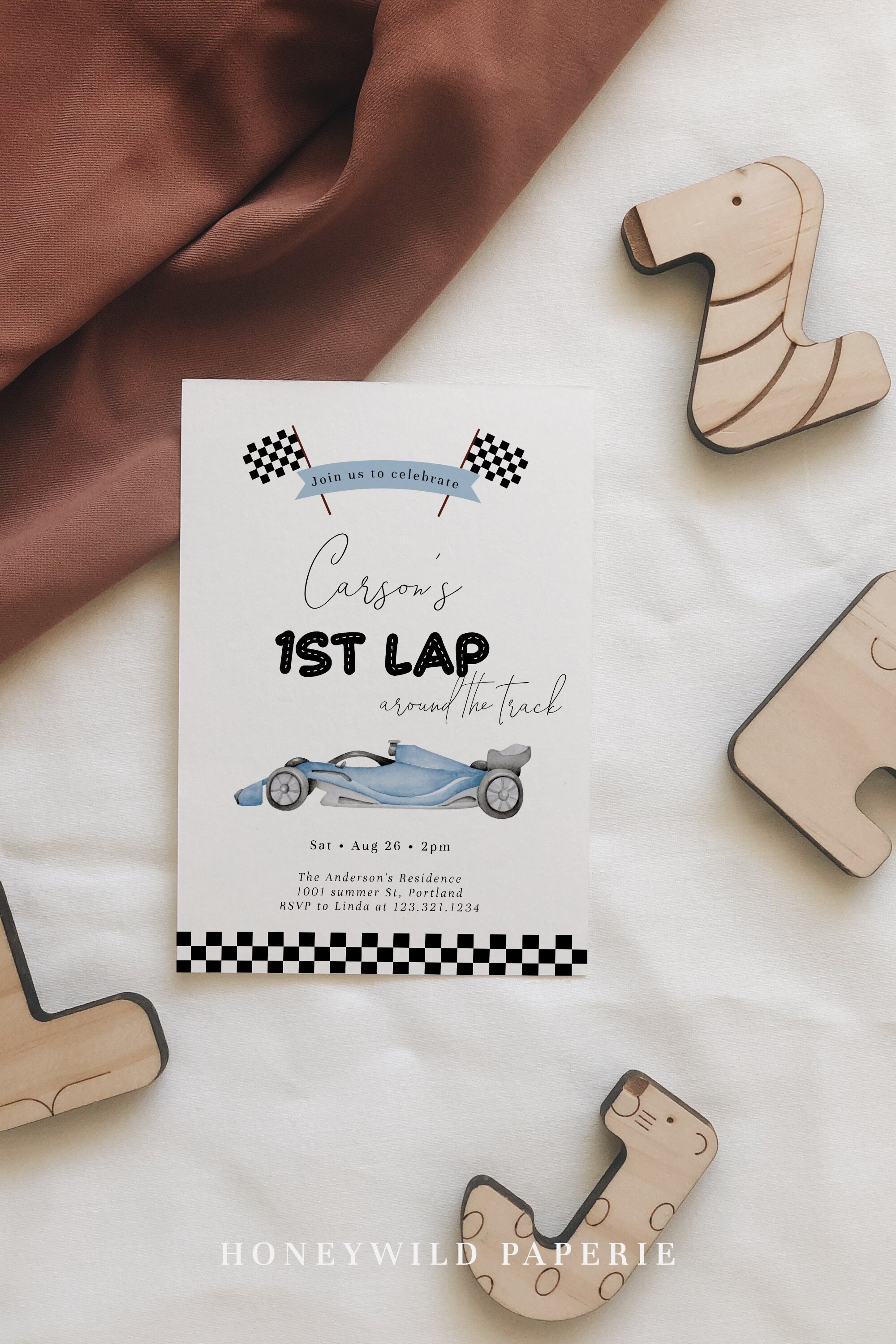 First Lap Birthday Invitation - Editable Blue Race Car 1st Birthday ...
