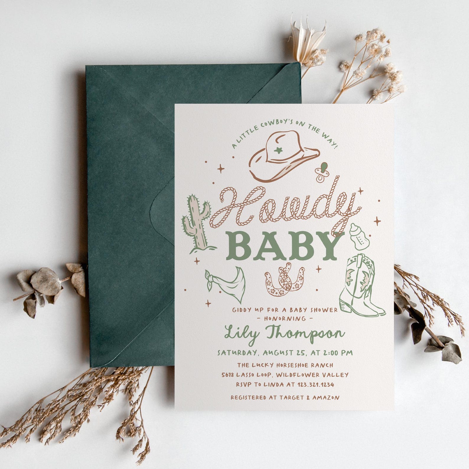 Howdy Baby Shower Invitation - Editable Cowboy Baby Invitation Template ...