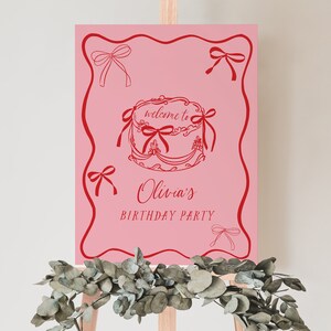 Coquette Cake Girl Birthday Party Welcome Sign | Coquette Pink and Red ...