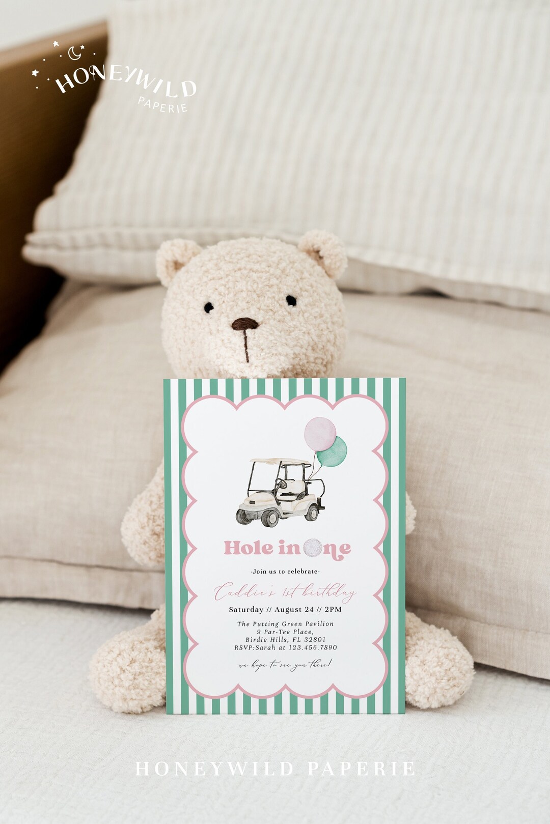 Hole in ONE Girl 1st Birthday Invitation, Editable Golf 1st Birthday ...