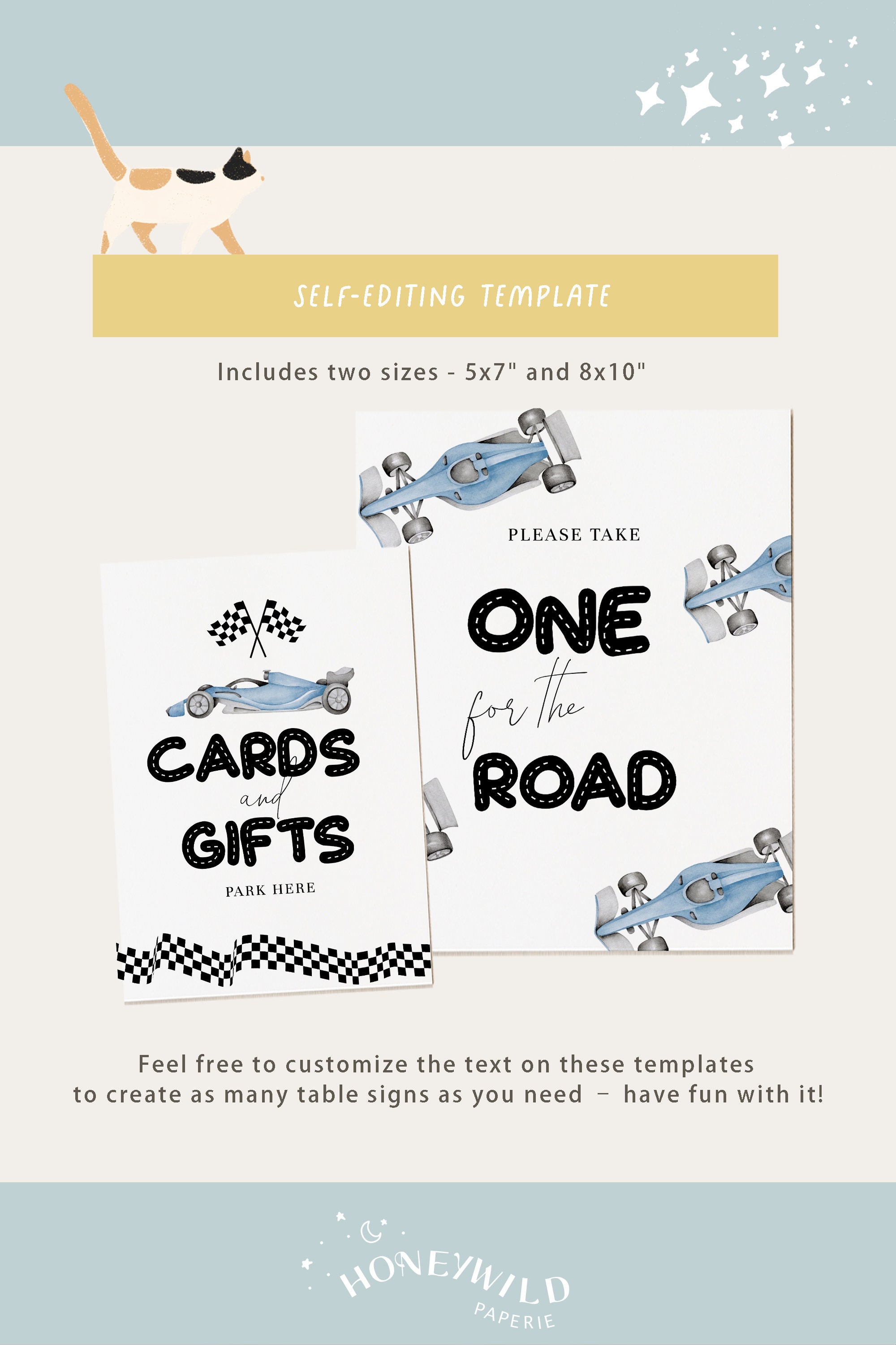 Blue Race Car Birthday Party Refueling Station Sign | Printable TWO ...