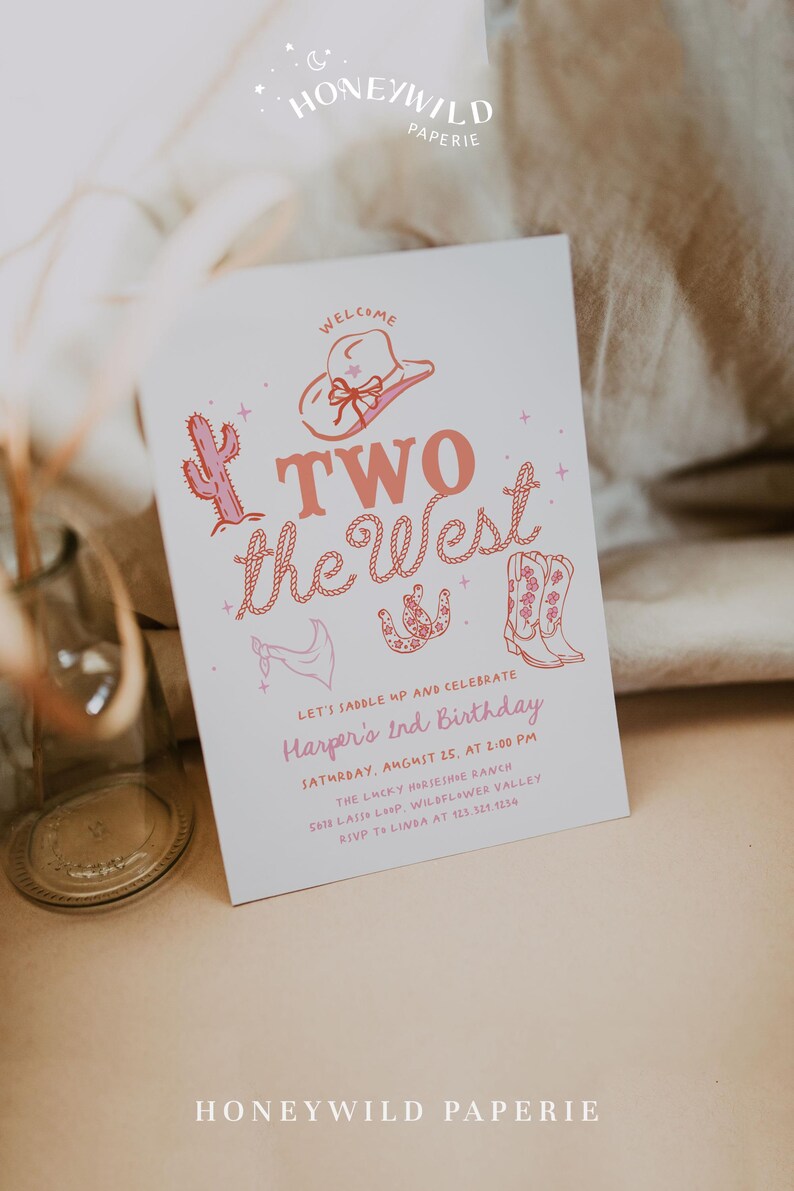 Welcome Two the West Cowgirl 2nd Birthday Invitation - Pink Western ...