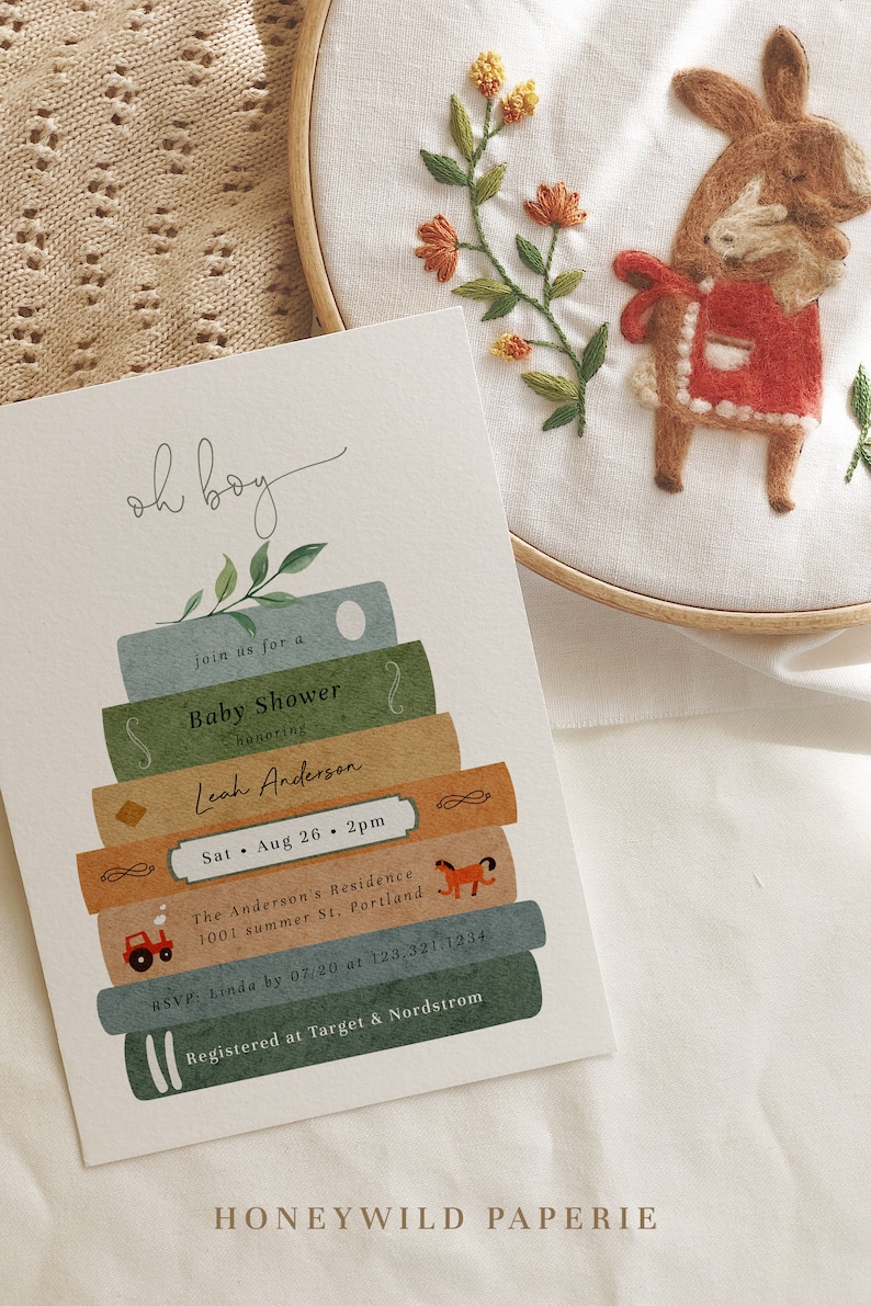 Storybook Stack Baby Shower Invitation Storybook Baby Shower - Etsy