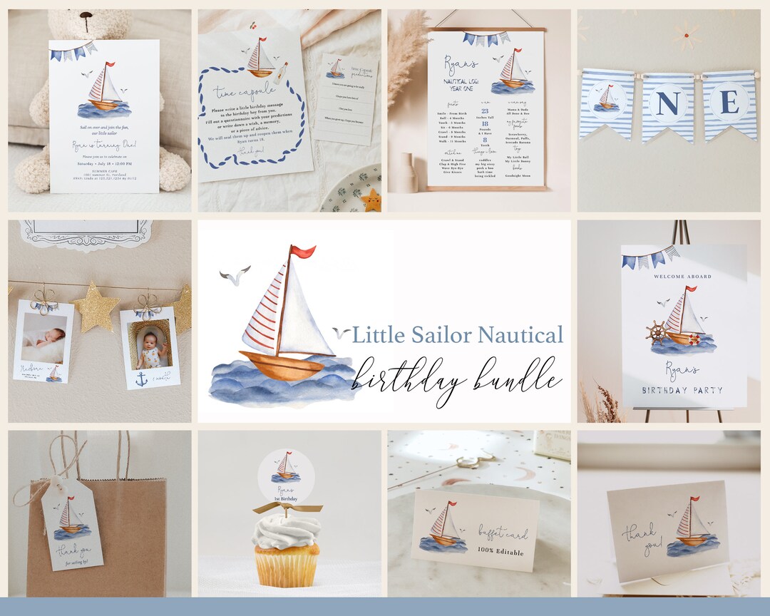 Little Sailor Nautical 1st Birthday Party Bundle With Editable ...