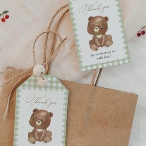 Gingham Bear Thank You Favor Tag, Beary Cute Baby Shower Thank You Tag ...