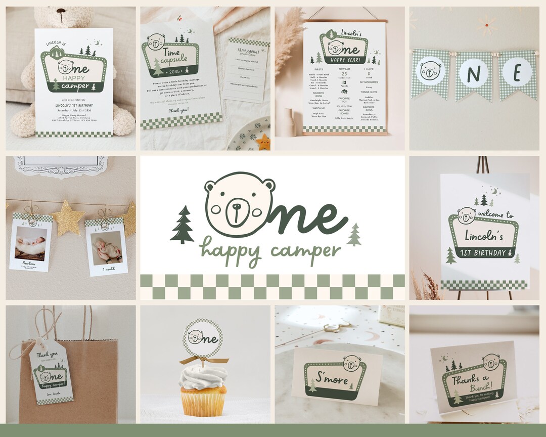 One Happy Camper Birthday Bundle Template - National Park Theme ...