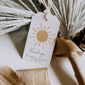 Neutral Boho Sun Party Favor Tags, Sunshine Baby Shower Thank You Favor ...