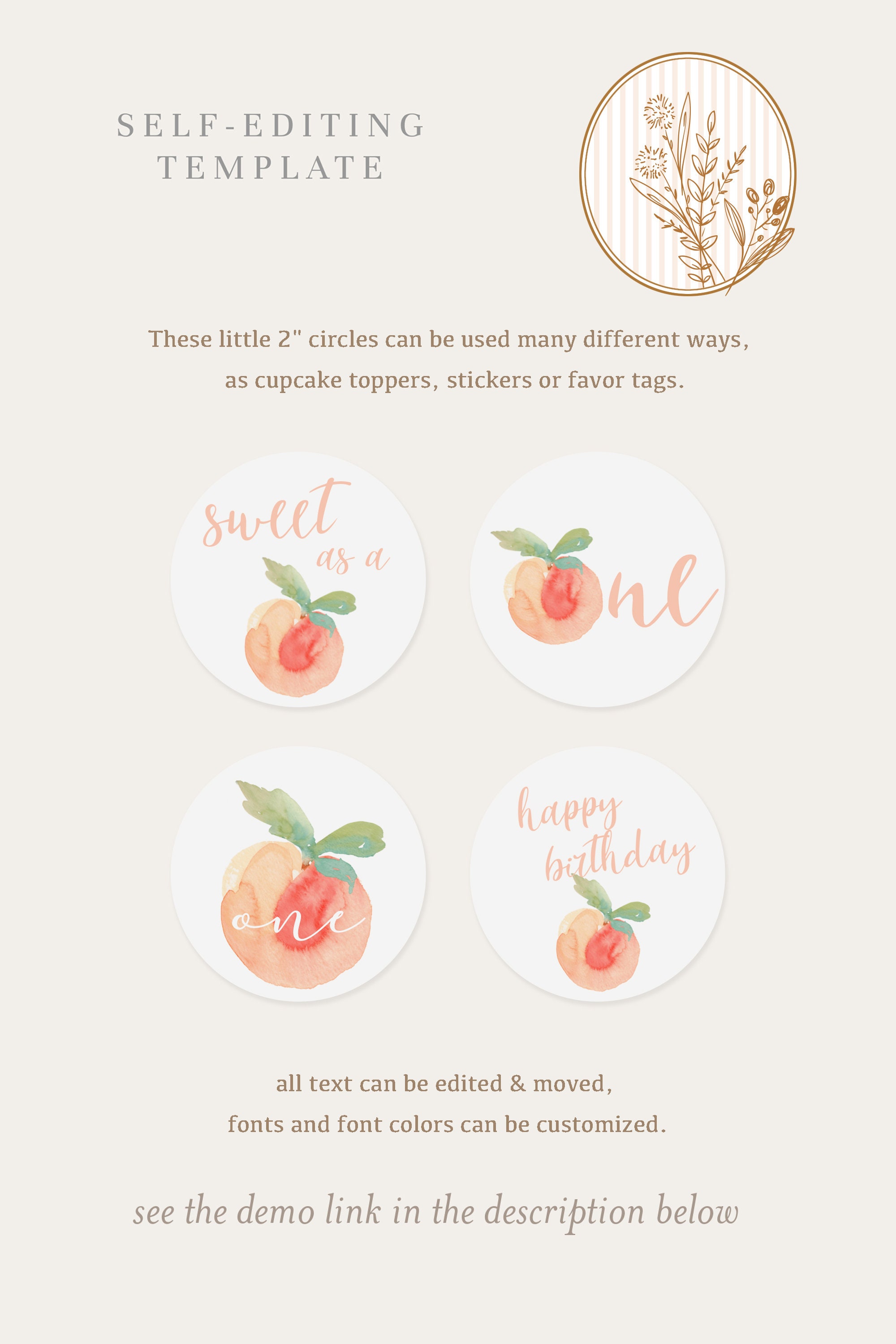 Editable Peach Cupcake Toppers Peach Birthday Party Peach | Etsy