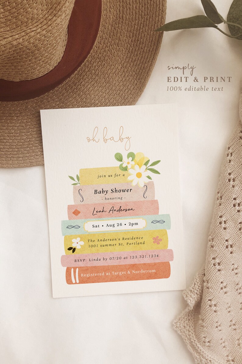 Storybook Stack Baby Shower Invitation Girl Editable Book - Etsy