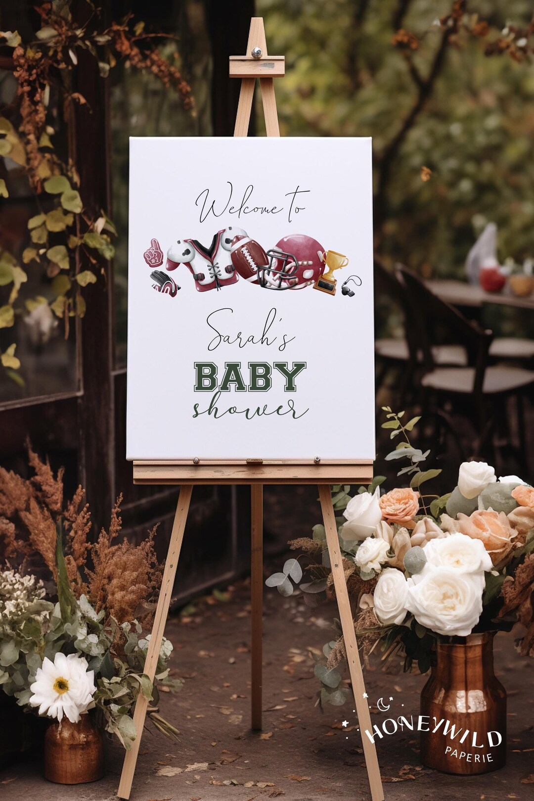 Maroon Football Baby Shower Welcome Poster - A Little Rookie is on the ...