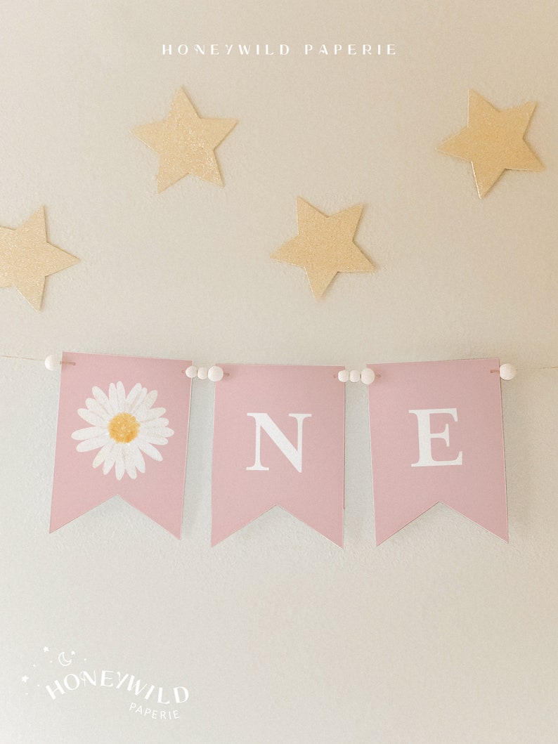 Pink Daisy Birthday Banner Editable Pink Daisy 1st Birthday - Etsy