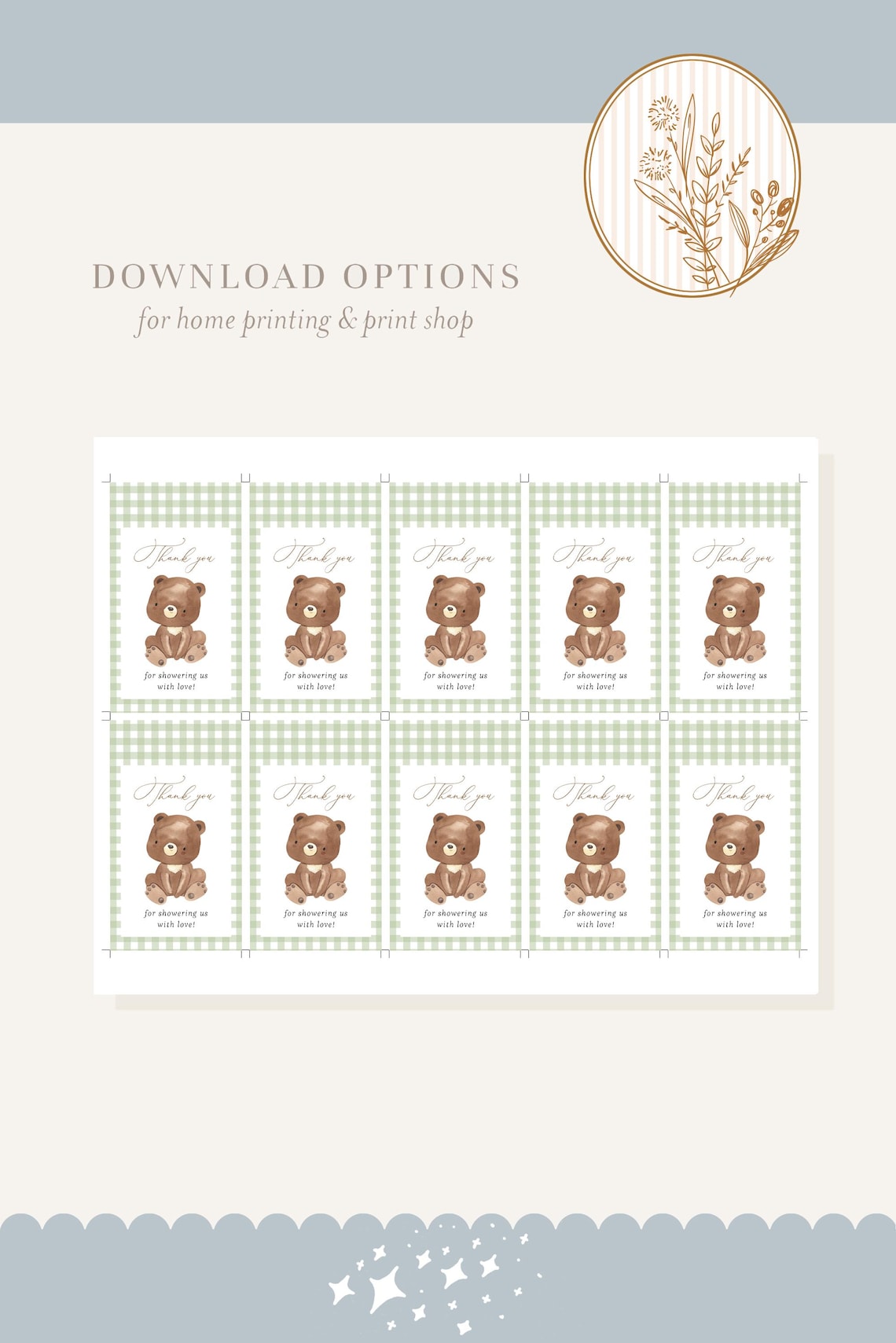 Gingham Bear Thank You Favor Tag, Beary Cute Baby Shower Thank You Tag ...