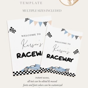 Blue Race Car Welcome Sign Template | Editable TWO Fast or Fast ONE ...