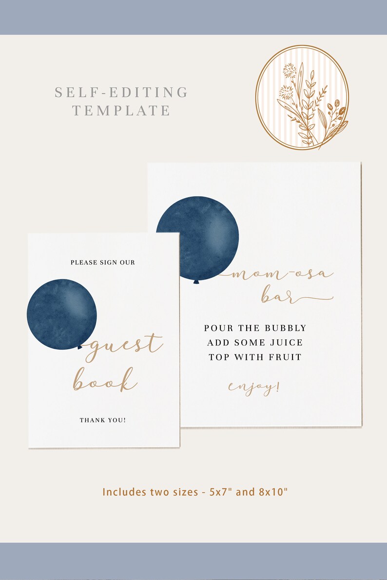 Fully Editable Navy Blue and Gold Party Table Sign Kit, Cards and Gifts ...