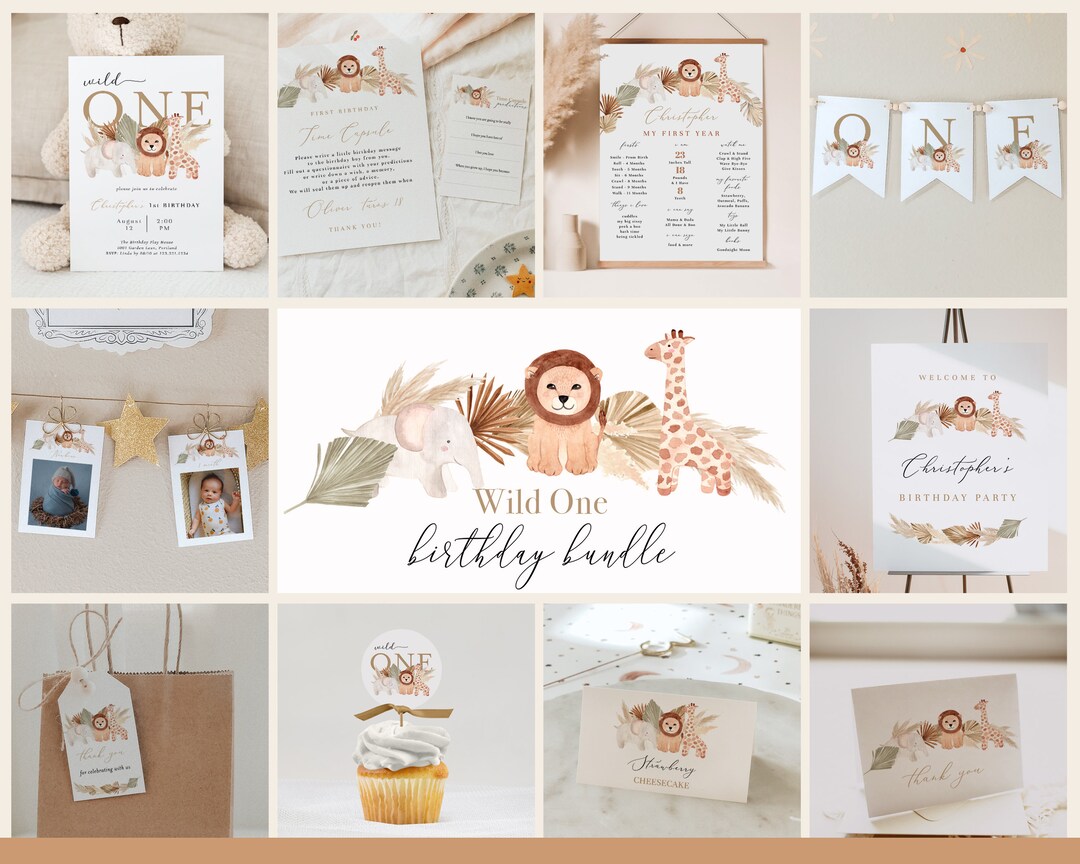 Boho Wild One Birthday Bundle, Safari Wild One Birthday Bundle, Pampas ...