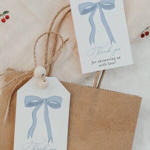 Editable Elegant Blue Bow Favor Tag Template - Printable Thank You Tags ...