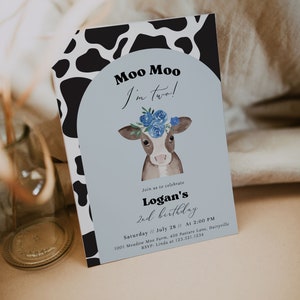 Moo Moo I'm Two Birthday Invitation Template | Editable Farm Boy 2nd ...
