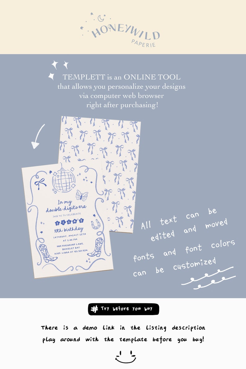 10th Birthday Invitation – Double Digits Era Charm Party Disco Cowgirl ...