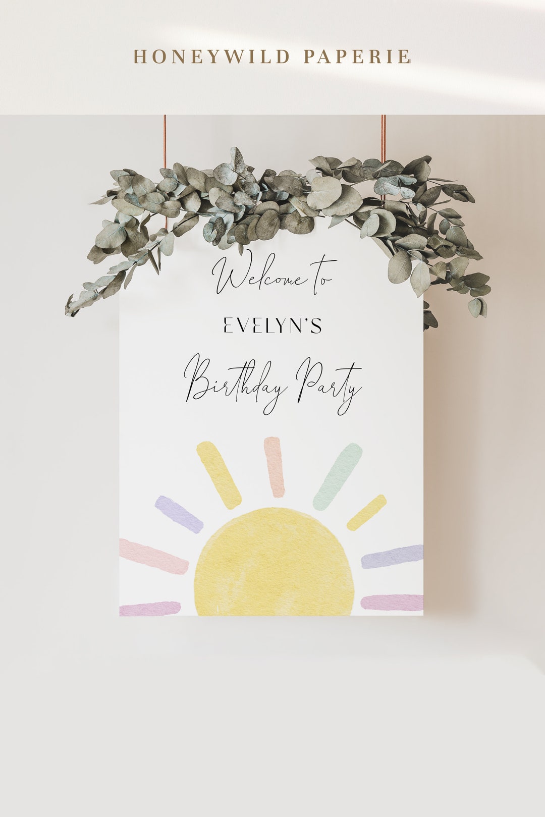 Pastel Sunshine Welcome Sign Template Modern Girl Sunshine Baby Shower ...
