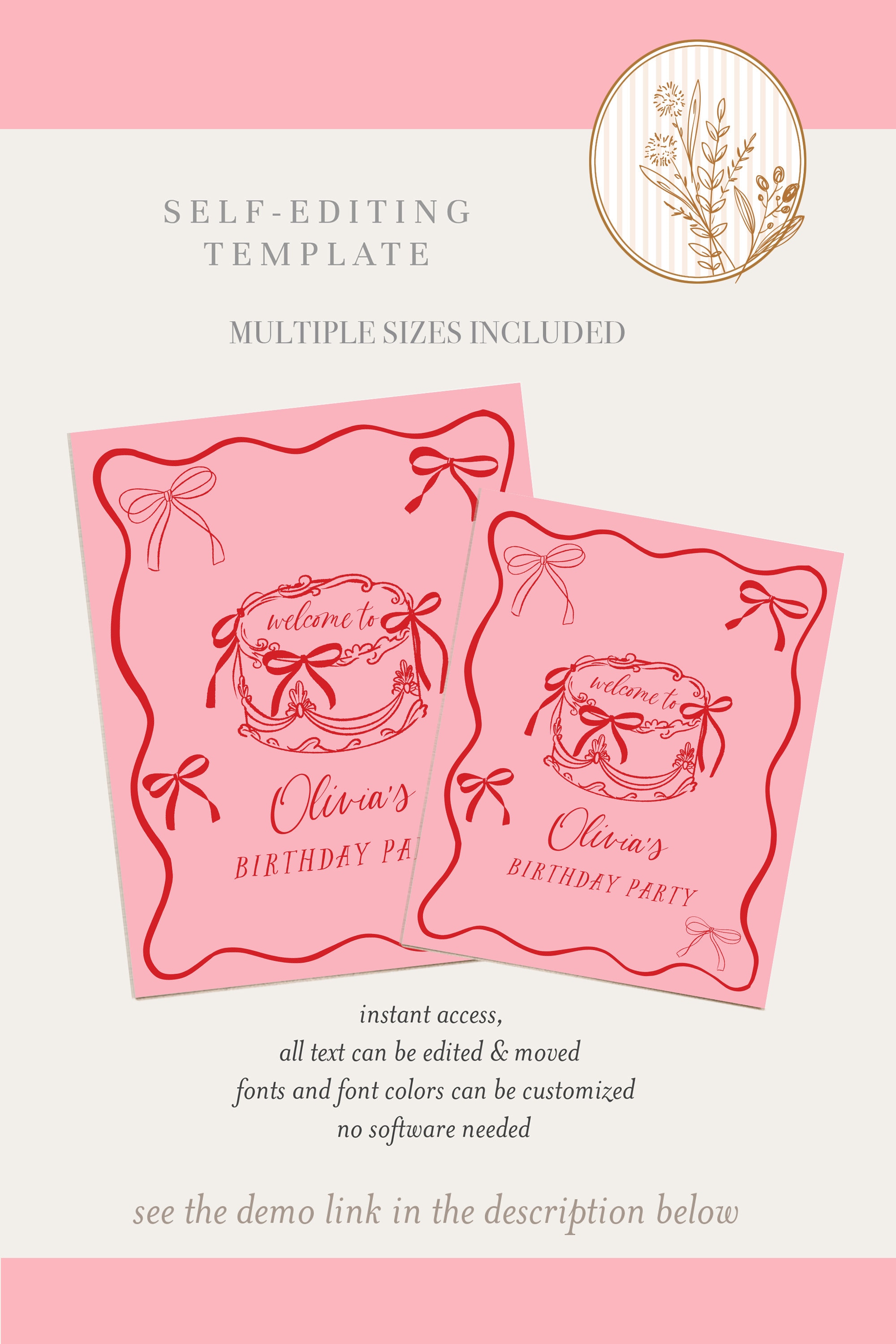 Coquette Cake Girl Birthday Party Welcome Sign | Coquette Pink and Red ...