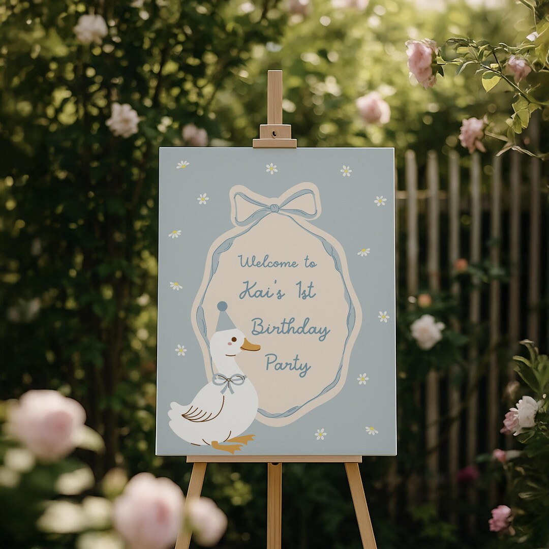 Blue One Silly Goose Welcome Sign Template | Editable Boy Goose 1st ...