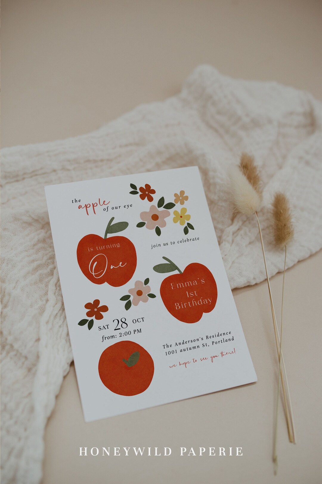 Apple Birthday Invitation Apple of Our Eye Birthday - Etsy