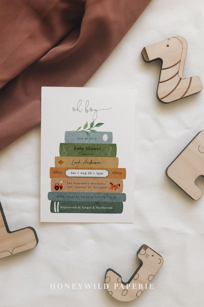 Storybook Stack Baby Shower Invitation Storybook Baby Shower - Etsy