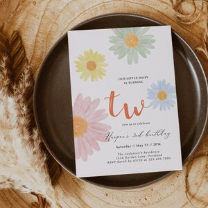 Pastel Daisies 2nd Birthday Invitation Daisy Two Birthday - Etsy